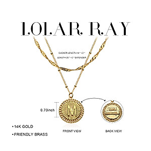 LOLAR RAY Layered Initial Necklace Set Gold Coin Disc CZ Initial Pendant 14K Gold Plated Dainty Water Ripple Link Chain Choker Necklace Personalized Jewelry Gift for Women Letter M