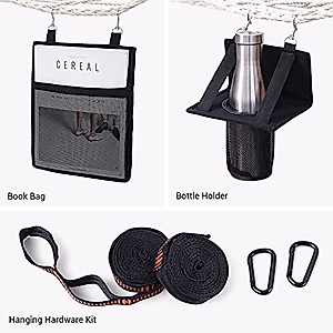 Cotton Rope Hammock with Tree Straps Kit, Ohuhu 52-Inch Wide 2 Person Hammocks for Outside with Bottle Holder & Side Pocket, All-in-One Double Hammock for Indoor Outdoor Garden Patio Yard Balcony