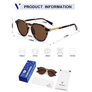 VANLINKER Trendy Round Polygon Polarized Sunglasses for Men Women Vintage Retro Sun Glasses VL9775 Brown/Tortoise