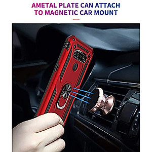 TJS Compatible with LG K51 Case, LG Q51 Case, LG Reflect Case, with [Tempered Glass Screen Protector][Defender][Metal Ring][Magnetic Support] Kickstand Heavy Duty Drop Protector Phone Case (Red)