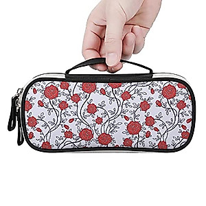 Rose Flowers Plant Pencil Case Bag Large Capacity Stationery Pouch with Handle Portable Makeup Bag Desk Organizer