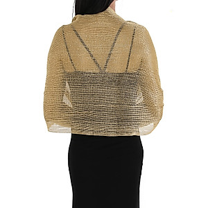 Aster Sparkling Metallic Shawls and Wraps for Evening Dresses with Buckle, Womens Shawls and Wraps for Evening Party Bride Bridesmaid Gifts(Gold)