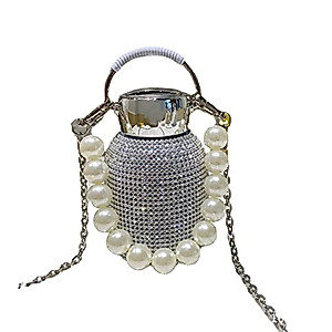 CLOTHIUM Diamond Water Bottle230ml,Leak-proof Rhinestone Studded Insulated Tumbler,Heat Resistant Crystal Water Glass with Lanyard for Birthday Christmas (Silver,one size)