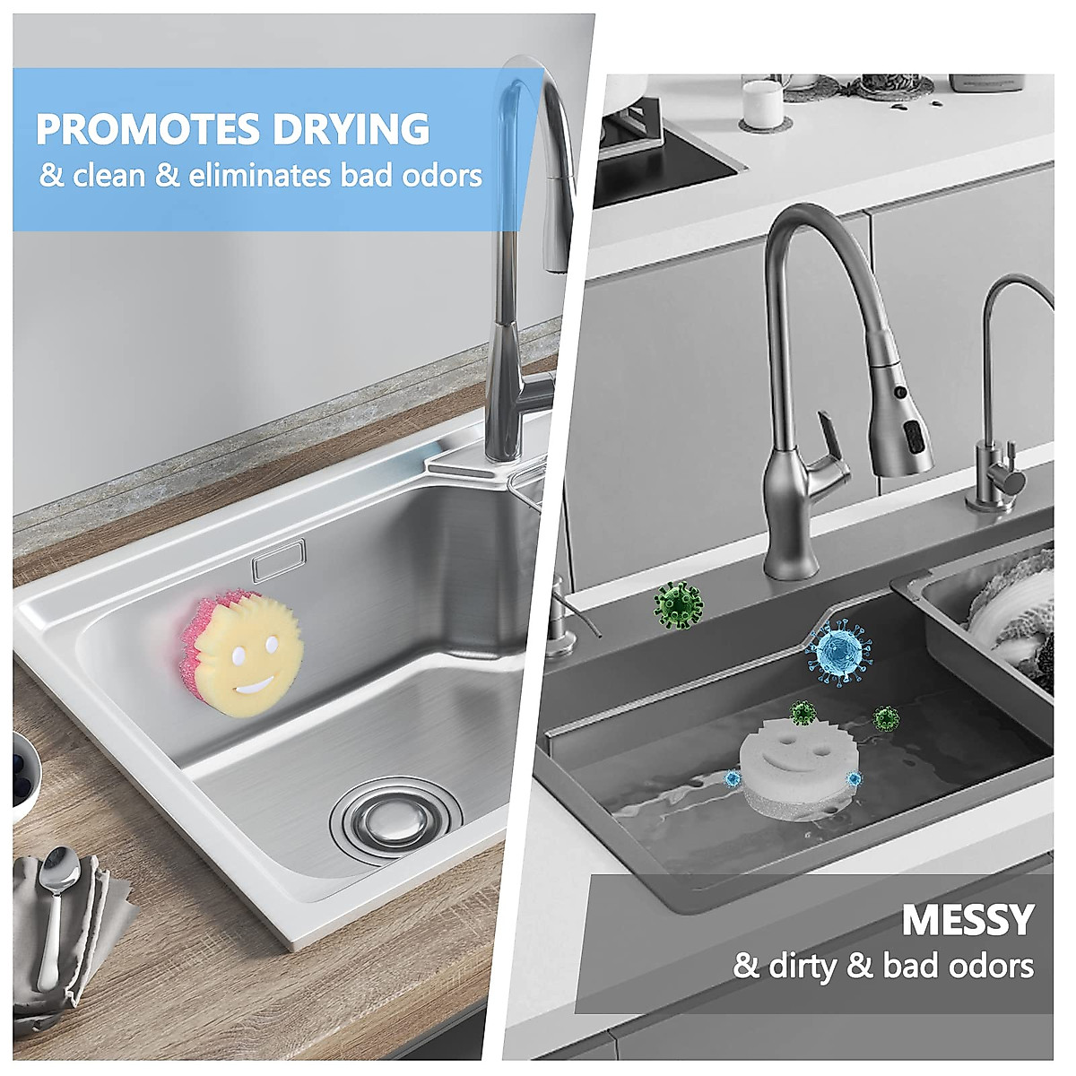 Sponge Holder, Sink Caddy for Scrub Sponges with Suction Cup Installation, Kitchen/Bathroom Sink Sponge Storage, Self Draining, Dishwasher Safe for Holding Smiley Sponges (Sponges Not Included),1pcs