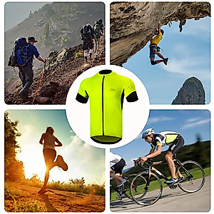 Cycling Jersey Mens Short Sleeve Bike Bicycle Shirts Biking Clothing Breathable Quick-Dry Shirt with Pockets（Yellow,3XL）