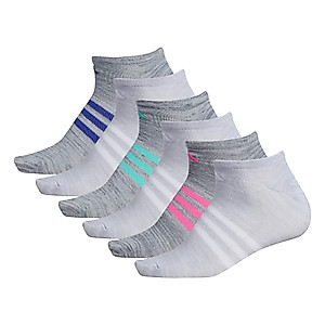 adidas Women's Superlite No Show Socks (6-Pair), Grey/White/Screaming Pink, Medium
