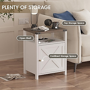 Fameill Nightstands Set of 2, Night Stand with Charging Station, Bed Side Table with Storage Cabinet, Farmhouse End Table for Living Room with USB Ports and Outlets, White