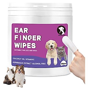 MOOECKOM Dog Ear Cleaner Dog Ear Wipes，Natural Ear Wipes Finger for Dogs & Cats Finger Ear Cleaner Wipes，50 Count