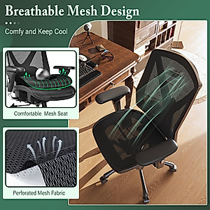 CozNook Ergonomic Office Chair, High-Back Swivel Computer Gaming Desk Chair with Lumbar Support and Adjustable Armrests, Home Office Chair with Breathable Mesh Backrest, 3-Gear Tilt Function,Black