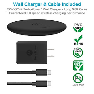 Motorola TurboPower Wireless Charger- 15W Qi Charging pad with 6.6ft Cable and AC Charger for Motorola Edge 2022, Edge+ 2022, Moto Edge Plus 2020/2022, ThinkPhone