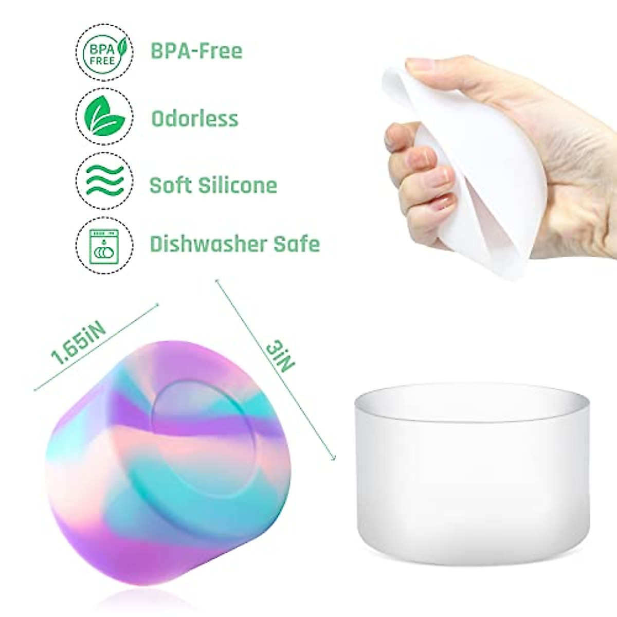 2 Pcs Protective Silicone Boot Compatible for Stanley Quencher Adventure 40oz Tumbler & Stanley IceFlow 20oz 30oz,Hydrapex 40oz,Anti-Slip BPA Free Bottle Bottom Sleeve Cover (clear and three-color)