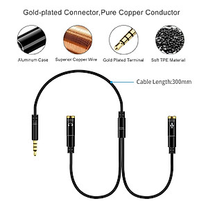 Headphone Splitter, Sorthol 3.5 mm Audio Stereo Y Splitter Extension Cable 2 Port Male to Female Dual Headphone Jack Adapter for iPhone, Samsung, PS4, Switch, Tablets