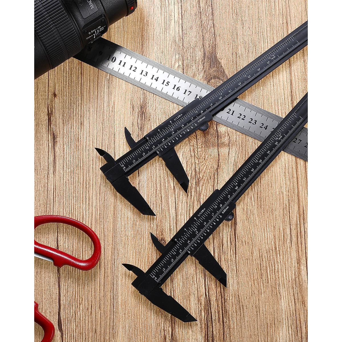Mini Plastic Caliper 6 Inch 150 mm Vernier Caliper Double Scale (Metric/Inch) Eyebrow Ruler Plastic Vernier Caliper Sliding Gauge Measuring Tool for Student Office (Black, 20 Pieces)