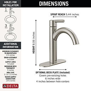 Delta Faucet Nicoli Single Hole Bathroom Faucet Brushed Nickel, Single Handle Bathroom Faucet, Drain Assembly, Stainless 15749LF-SS