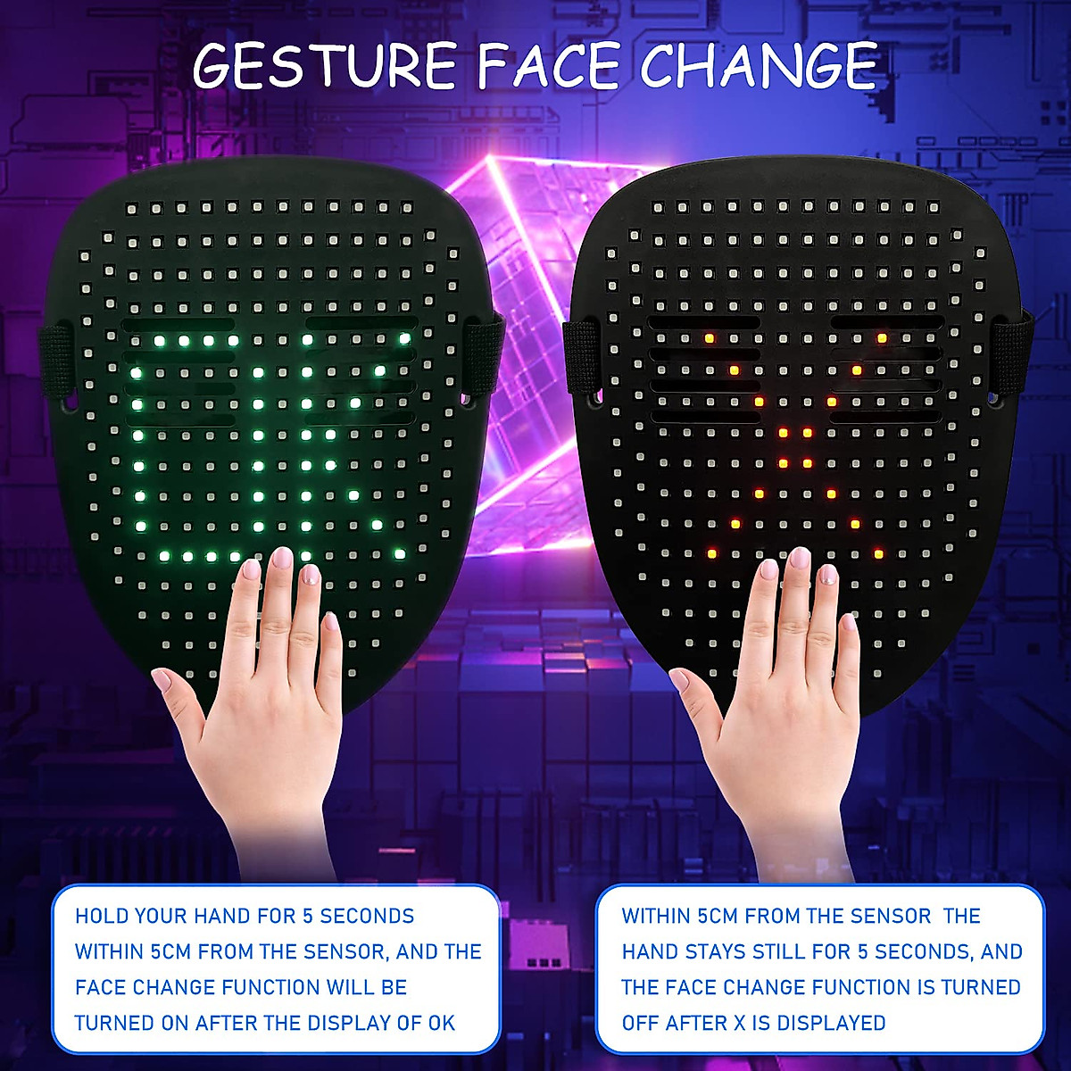 MOYACA Led Mask with Gesture Sensing, Light up mask with 50 Pattern Display for Men/Women LED Halloween Mask for Costume Cosplay Party Indoor and Outdoor