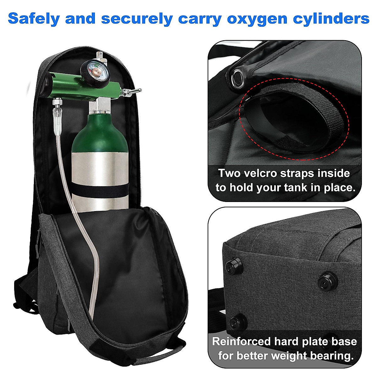 iGuerburn Oxygen Tank Backpack Size D, Portable Oxygen Backpack for D/M15 JD/M22 Cylinder Bag O2 Tank Carrier Holder for Travel (Black)