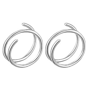 Hoop Nose Ring 18g Nose Hoop Hoop Ring Ring for Women Nostril Nose Spiral for Piercing Double Piercing Nose Hoop for Girls Hoop Nose Jewelry Nose Jewelry (Silver, One Size)