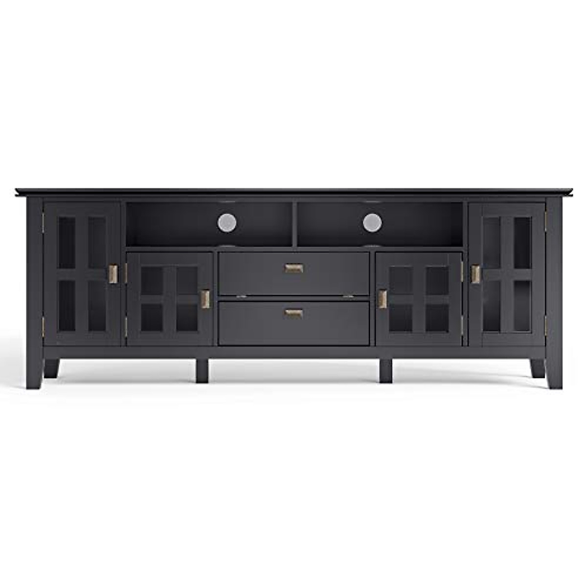 SIMPLIHOME Artisan SOLID WOOD 72 Inch Wide Transitional TV Media Stand in Black for TVs up to 80 Inches, For the Living Room and Entertainment Center
