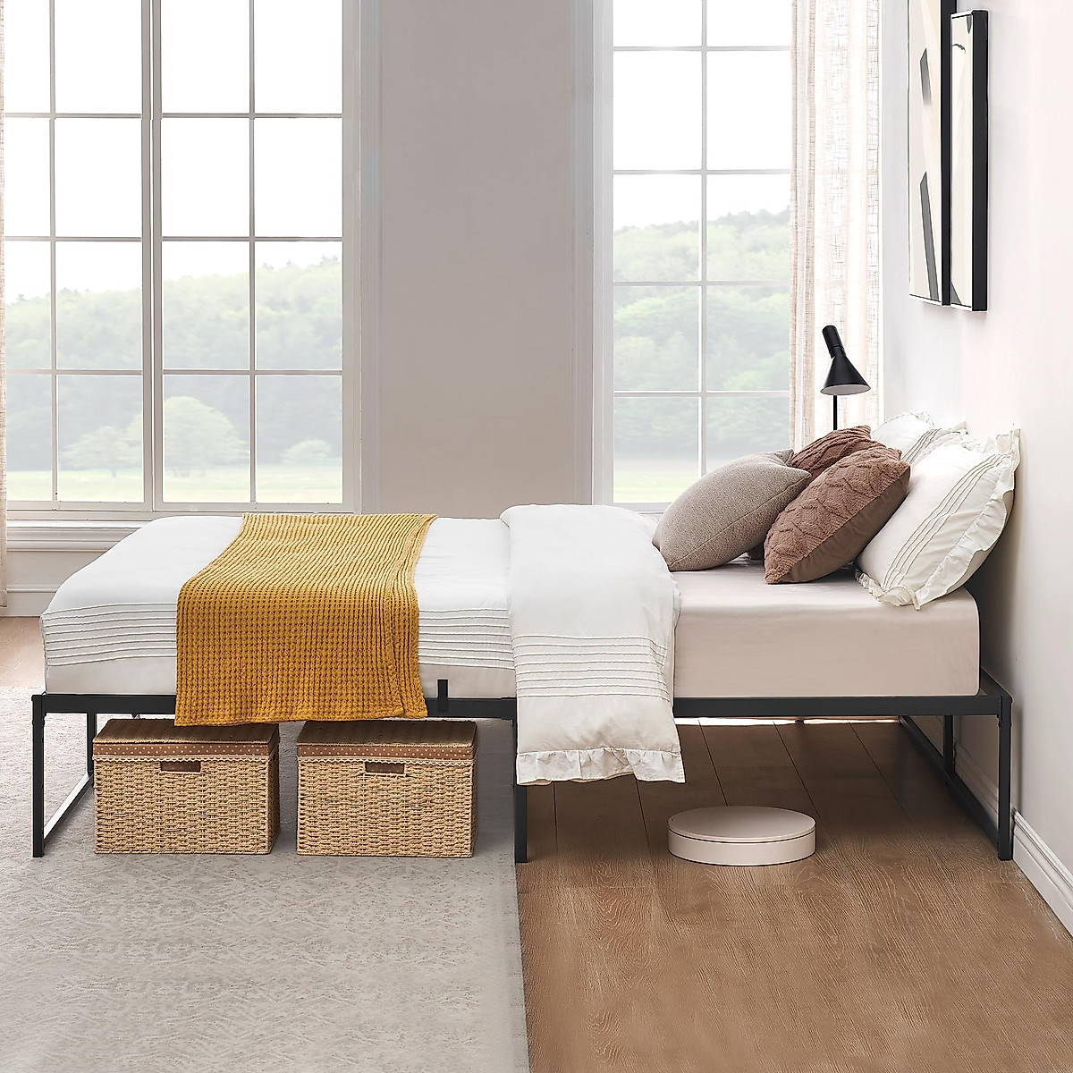 IDEALHOUSE Queen Size Bed Frame, Ultra Sturdy Metal Queen Bed Platform Frame with 3 in 1 Steel Support, 14 inch No Box Spring Needed Easy to Assemble Black Bedframe - Queen