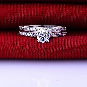 SEniutarm Engagement Love Rings Wedding Bands Engagement Wedding 2Pcs Set Cubic Zirconia 925 Sterling Silver Rings Size 6-10 for Finger Rings DIY Jewelry Gifts - US 8
