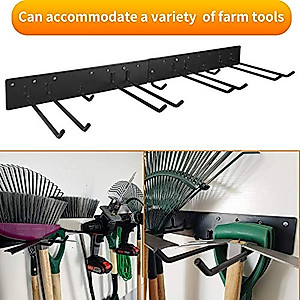 Qualward Garage Storage Wall Shelving Tool Organizer Rack Wall Mounted, Heavy Duty Wall Shelf Max 200 lbs Tool Hangers for Yard Tools, Shovels, Rakes, Brooms, Cords, Hoses, Ropes