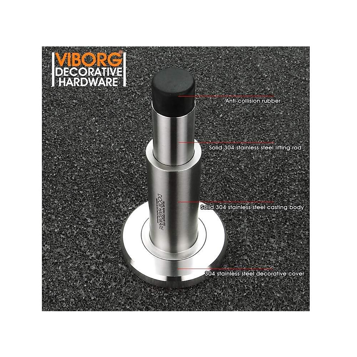 VIBORG Deluxe Adjustable Extra-Long Solid 304 Stainless Steel Extra-Thick Casting + Rubber Heavy Duty Door Stopper Wall Mount Mounted Built in Door Doorstop Bumper Door Stop, RS-38 (1)