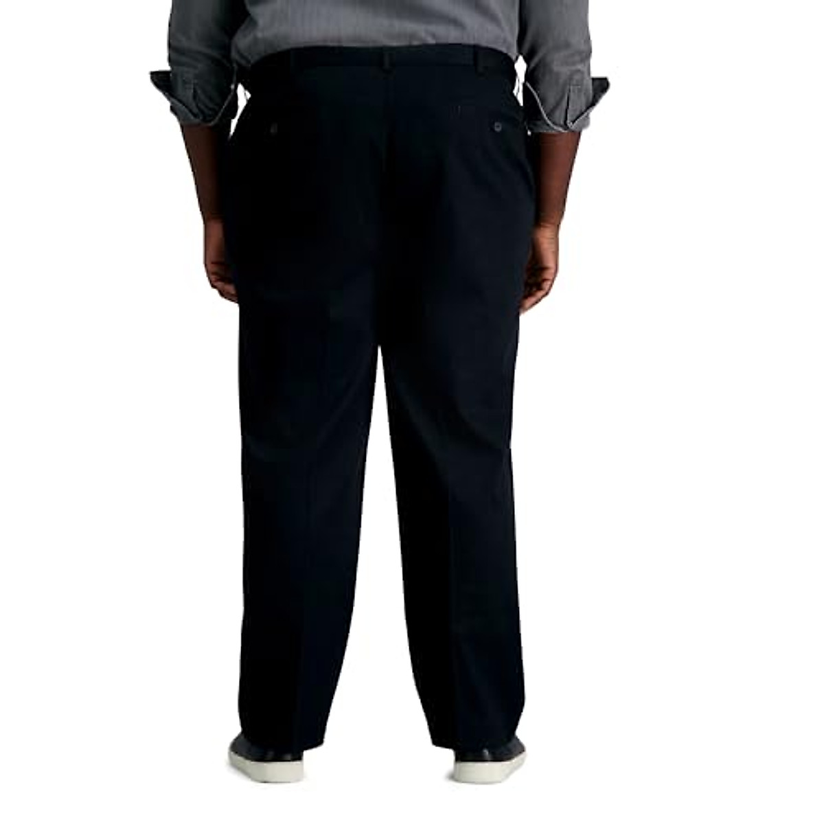 Haggar mens Premium No Iron Khaki Classic Fit Expandable Waist Flat Front dress pants, Black, 36W x 32L US