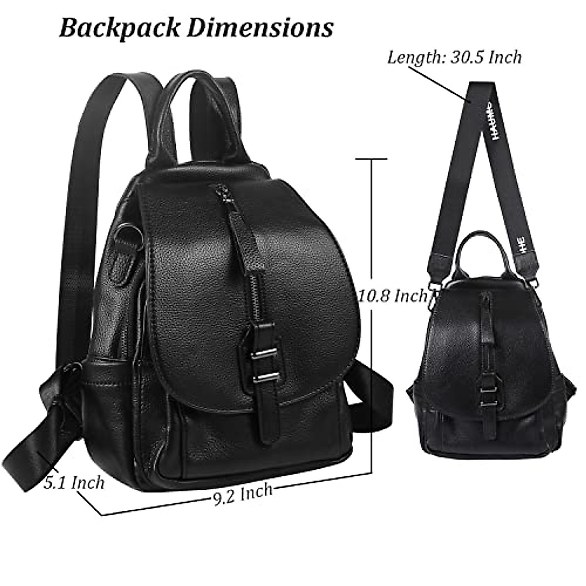 Roxie Genuine Leather Backpack Purse Medium Size Casual Daypack Fashion Satchel Convertible Shoulder Bag for Women Black 12 Inch