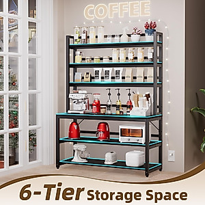 Aquzee Large Bakers Rack for Kitchens, 47in Wide (47.2“W x 15.7”D x 70.8" H) 6 Tiers Kitchen Stand with Hutch & Storage, Black Freestanding Tall Bakers Racks Organizer with Shelves