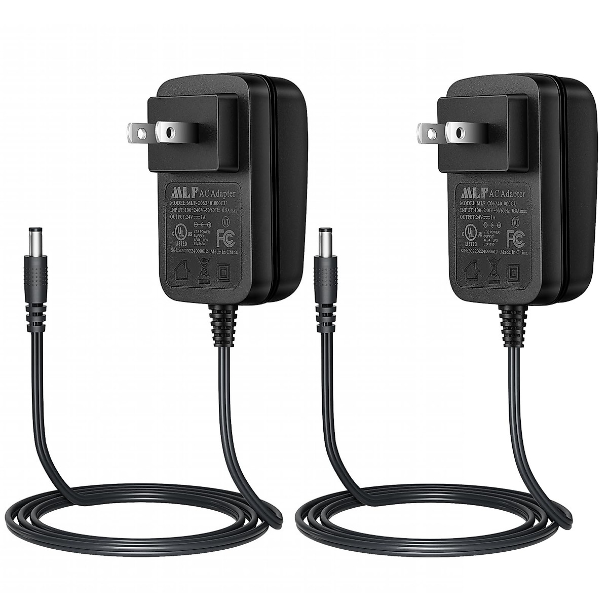 2-Pack AC to DC 24V 1A Power Supply Adapter, Plug 5.5mm x 2.1mm UL Listed FCC