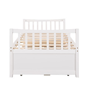 Harper & Bright Designs Twin Captain’s Bed with Trundle and Drawers, Wooden Daybed with Storage Twin Platform Bed Frame for Kids Guests (Twin Size, White), HJH-LP241AAK