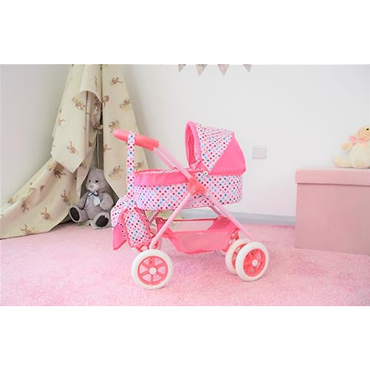 Kookamunga Kids Unicorn Reversible Doll Pram with Diaper Bag. for Kids Aged 3+ Fits Dolls up to 18". Doll not Included.