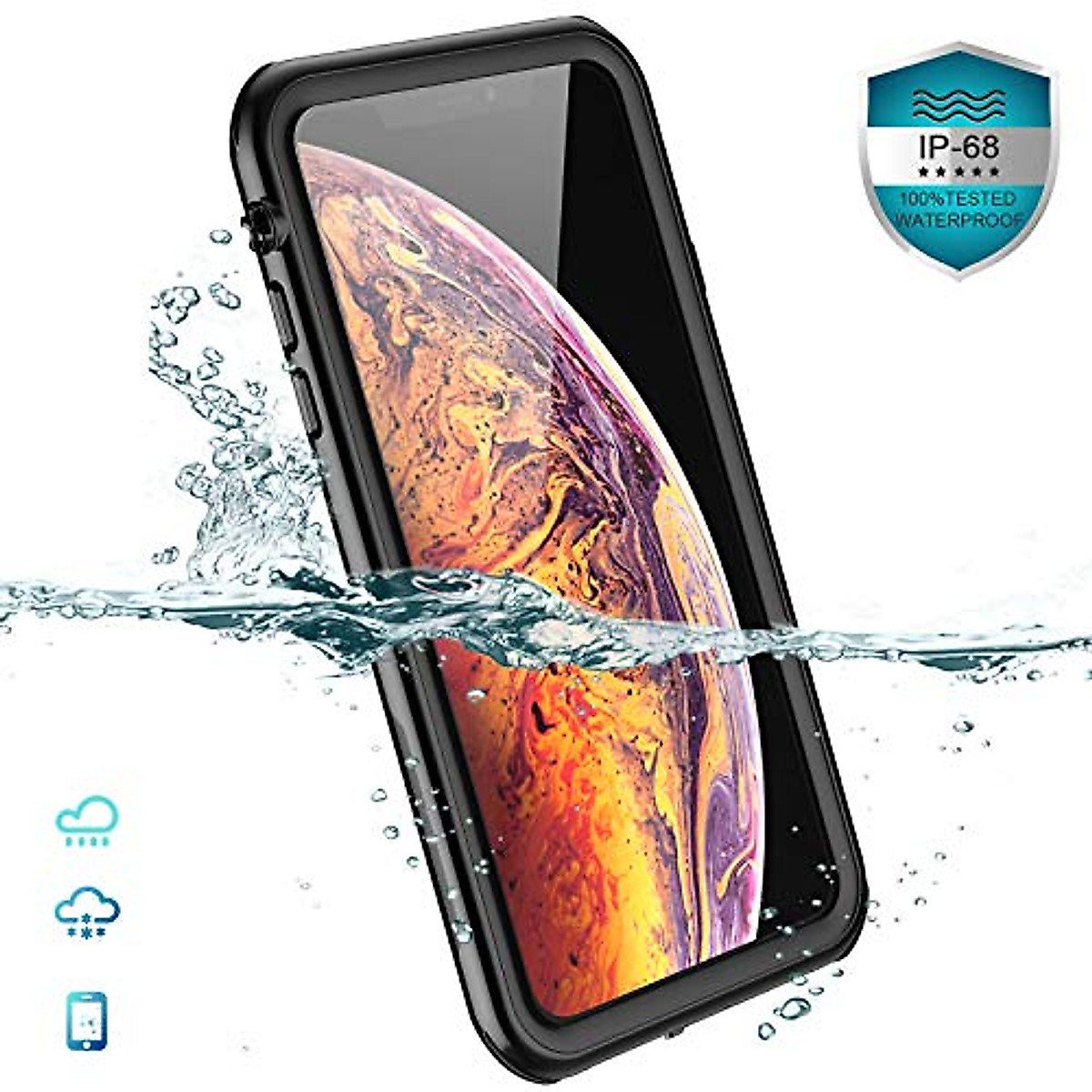 Eonfine for iPhone X Case/iPhone Xs Case Waterproof, Built-in Screen Protector Full-Body Clear Call Quality Heavy Duty Shockproof Cover Case for iPhone X/iPhone Xs (Black)