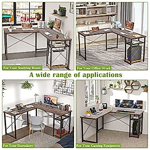 Lucky Shop L-Shaped Desk 47" Corner Computer Desk, Gaming Table with Sturdy X Leg, Adjustable Wood PC Desk, Modern Ergonomic Racing Style Study Desk Workstation, Space-Saving for Home Office, Brown