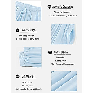 COOFANDY Men's Cotton Linen Pants Wide Leg Pants Baggy Harem Pants Beach Trousers Sky Blue