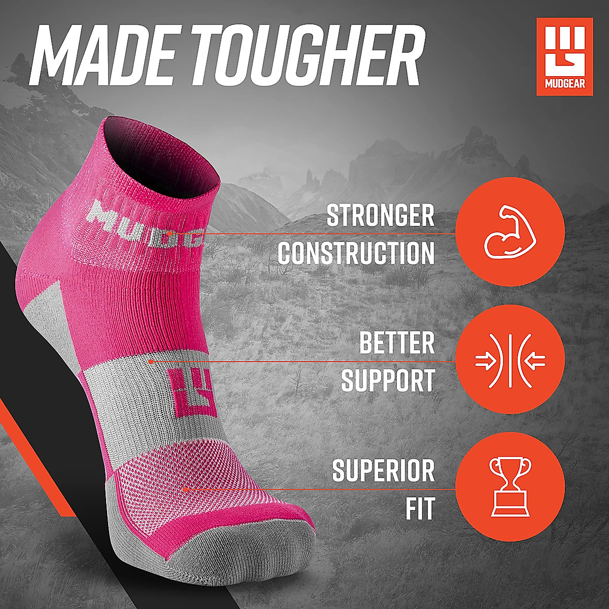 MudGear Quarter Length Socks - Trail Running Socks for Women and Men for Sport, Gym, Running, Yoga, Tennis, Travel, Cycling, Golf - 2 Pack Athletic Low Cut Anti-Slip Workout Socks (Pink/Gray,Medium)