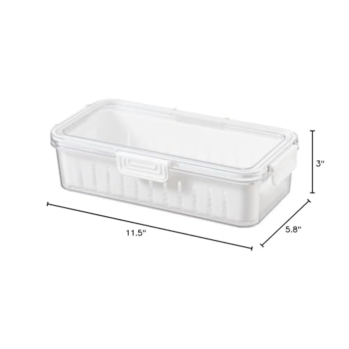 Frianchlly 1PCS Produce Saver Rectangular Food Storage Container, White, 11.5 x 3 x 3 Inches, Airtight, Leak Proof, Reusable, Durable, Dishwasher Safe