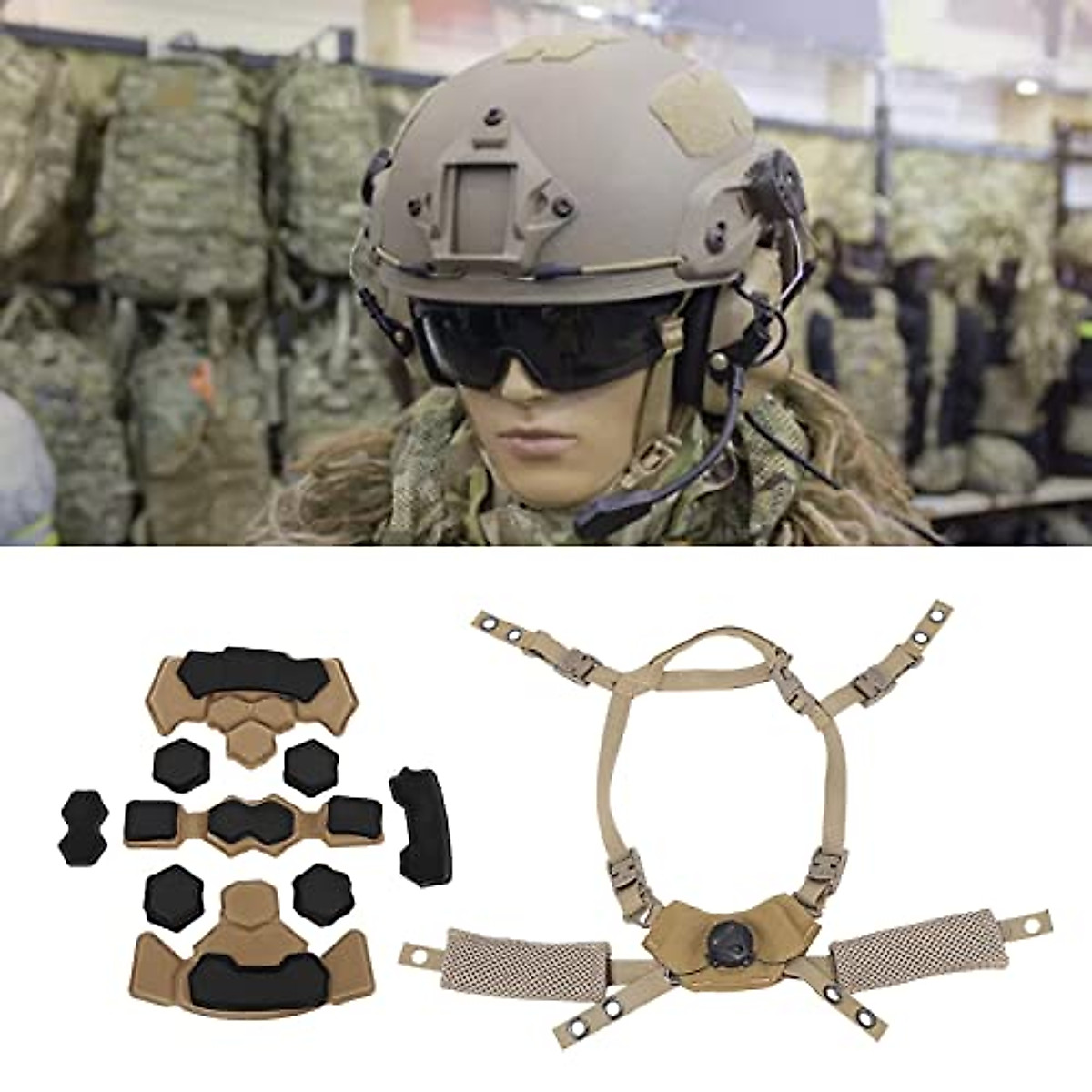 Helmet Dial Suspension System Chin Strap, 24 Hook and Fasteners Nylon Sponge Helmet Padding Kit Easy to Install for Cycling (Mud Spongeand Suspension)