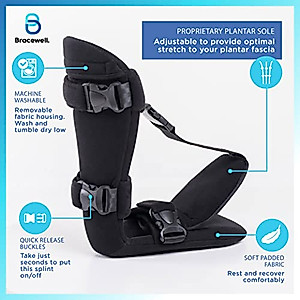 Bracewell Plantar Fasciitis Soft Night Splint Boot - Achilles Tendonitis Padded Stretching Support for Men or Women - Leg Brace for Drop Foot, Foot, or Heel pain Fit Left or Right Foot (Medium)