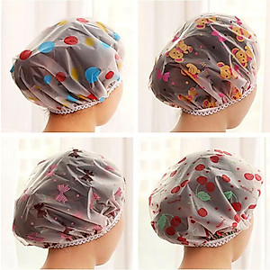 AKOAK 5 Pieces Reusable Waterproof EVA Plastic Lace Elastic Band Flower Printed Hat Environmental Protection Hair Bath Caps Shower Caps