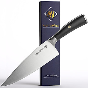 MasterWork Origin Series Chef Knife - 8 Inch Full Tang Blade - Forged High Carbon German Stainless Steel - Professional Ultra Sharp Kitchen Knife