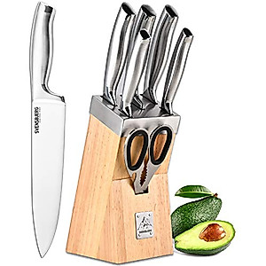 SVENSBJERG Kitchen Knife Block Set, 5 Piece Knives Set Professional Stainless Steel, Wooden Bamboo Block, Stainless Steel Stand Premium Knife Sets Knife Blocks Sharp