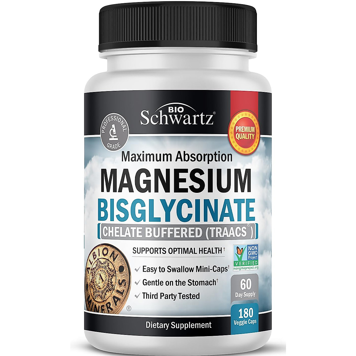 Magnesium Bisglycinate Chelated Supplement - High Absorption Magnesium Supplement for Muscle, Bone & Joint Support - Non-GMO, Non-Laxative, Fully Buffered for Maximum Bioavailability - 180 Capsules
