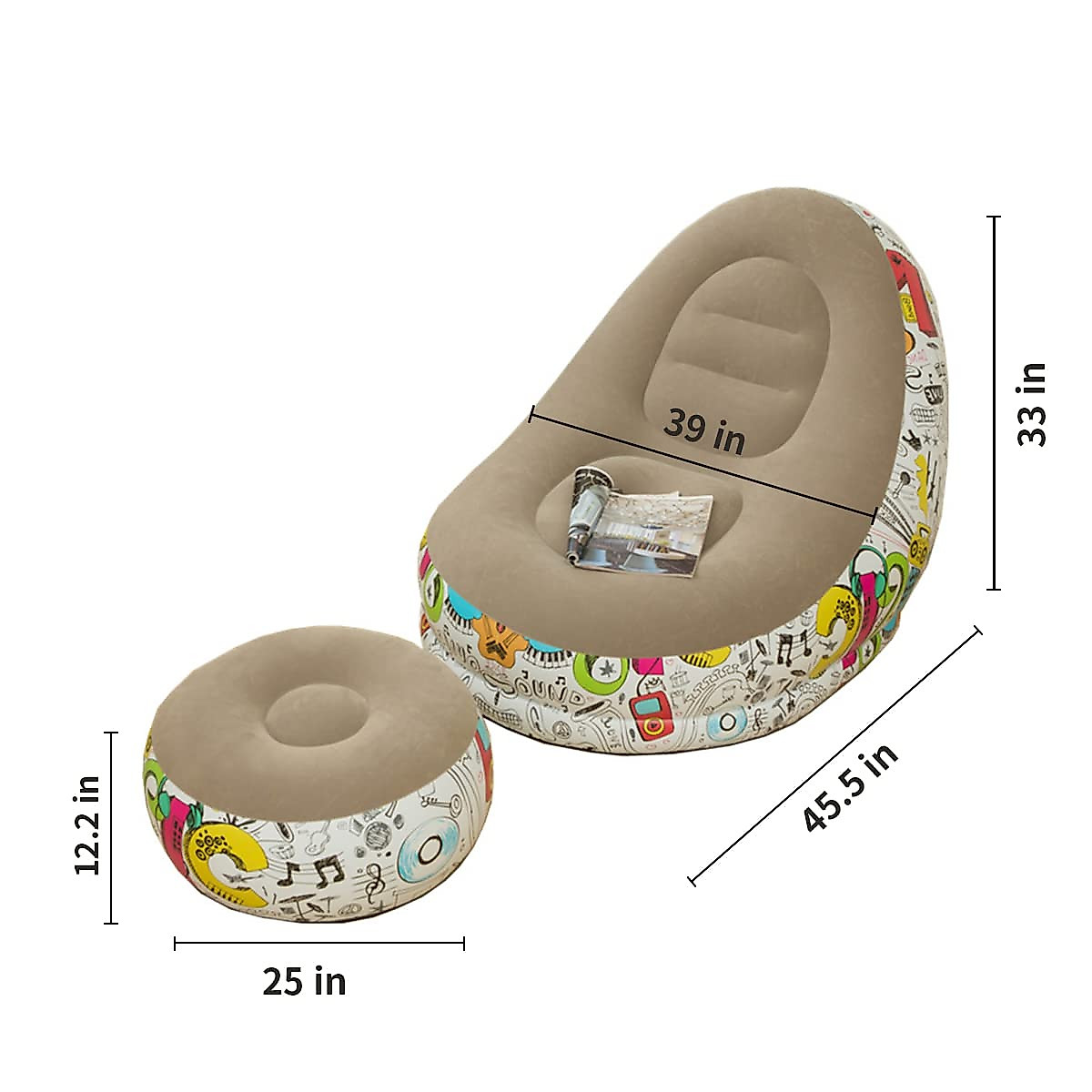BDL Inflatable Deck Chair with Household air Pump, Lounger Sofa for Indoor Living Room Bedroom, Outdoor Travel Camping Picnic (Graffiti with Grey)