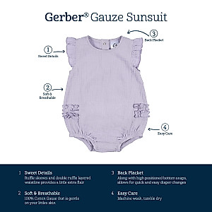 Gerber Baby Girls Sleeveless Ruffle Romper, Purple, 0-3 Months