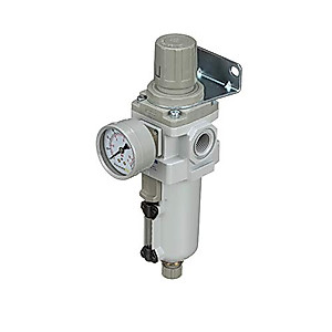 PneumaticPlus SAW400-N04BG-MEP Compressed Air Filter Regulator Piggyback Combo 1/2" NPT - Metal Bowl, Manual Drain, Bracket, Gauge