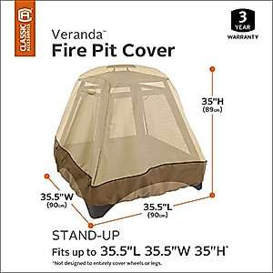 Classic Accessories Veranda Water-Resistant 35.5 Inch Stand-Up Fire Pit Cover, Outdoor Firepit Cover
