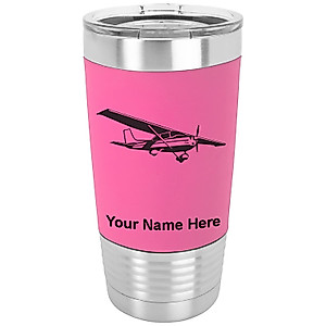 LaserGram 20oz Vacuum Insulated Tumbler Mug, High Wing Airplane, Personalized Engraving Included (Silicone Grip, Pink)