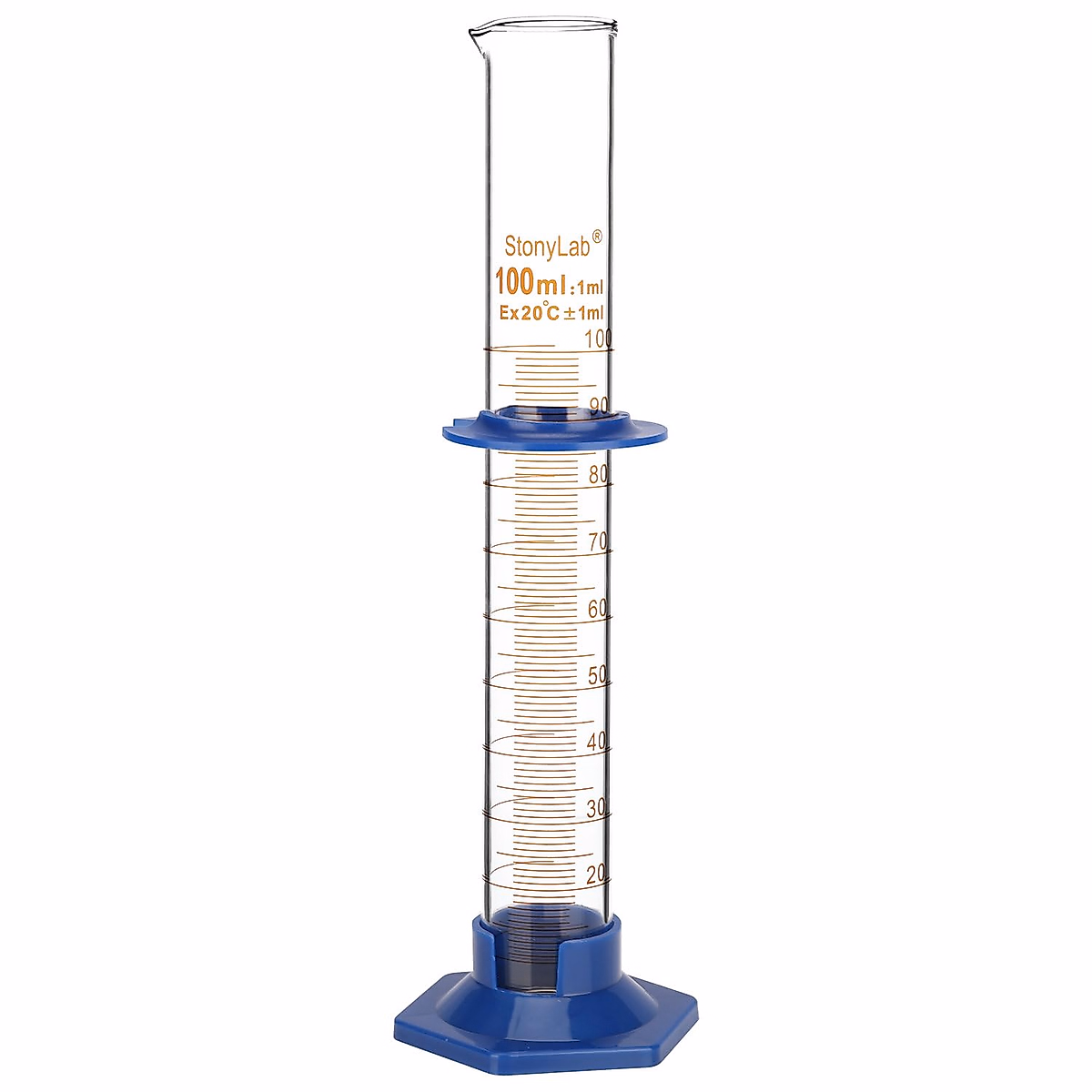 stonylab Graduated Cylinder, Laboratory Borosilicate Glass Graduated Measuring Cylinder with Plastic Hexagonal Base and Protective Collar, 100 ml