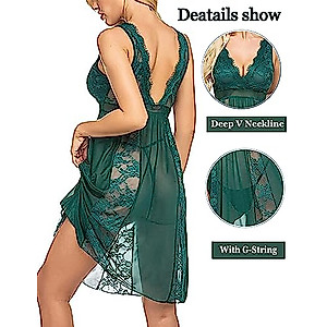 Avidlove Sexy Lingerie for Women Sheer Lace Nightgowns Bridal Babydoll Nightwear Dark Green, XL